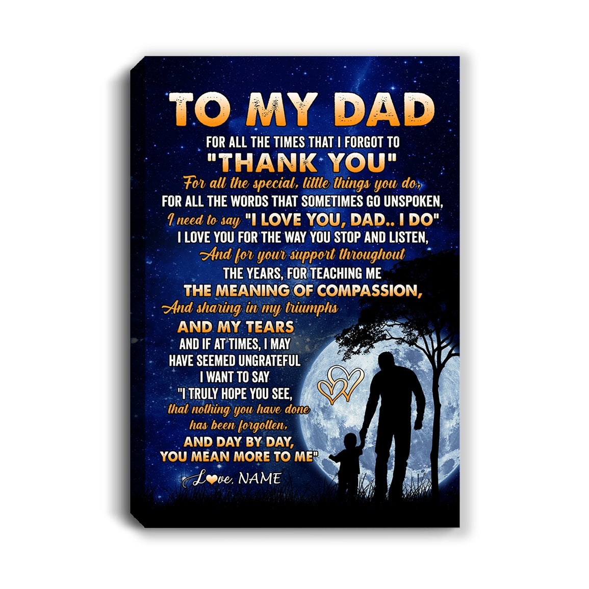 Personalized To My Dad Canvas From Daughter Son Thank You Grateful Love ...