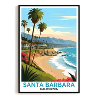 Santa Barbara Vintage Travel Poster Coastal View Souvenir Wall Art ...