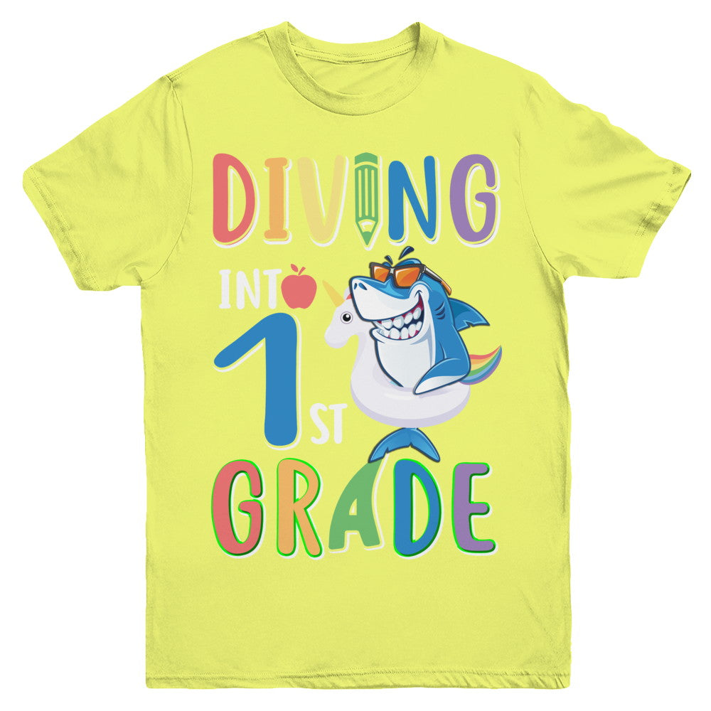 Diving Into 1st Grade Back To School Shark Youth Shirt - Teecentury.com