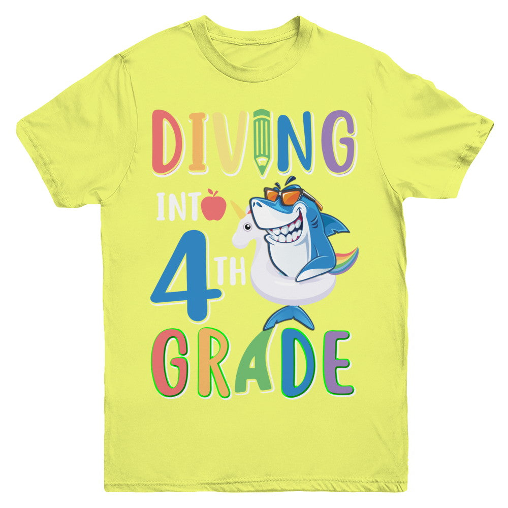 Diving Into 4th Grade Back To School Shark Youth Shirt - Teecentury.com