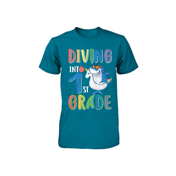 Diving Into 1st Grade Back To School Shark Youth Shirt - Teecentury.com