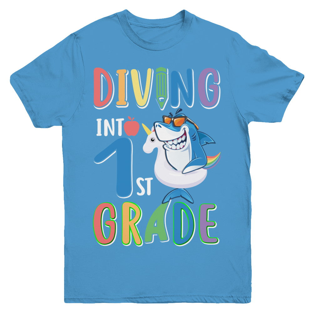 Diving Into 1st Grade Back To School Shark Youth Shirt - Teecentury.com