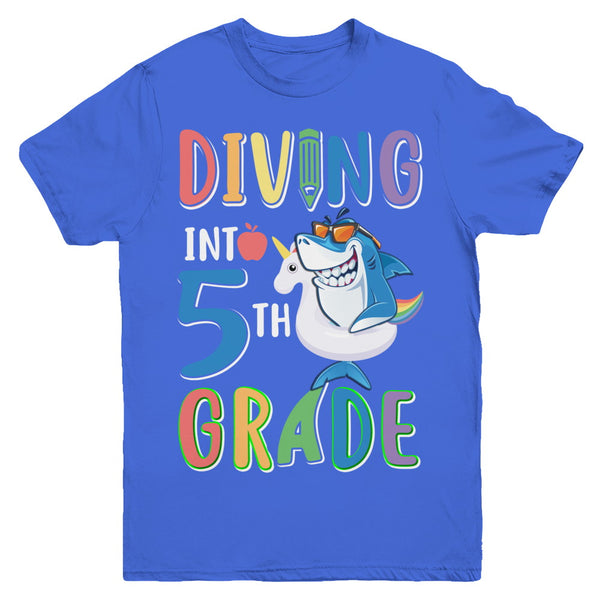 Diving Into 5th Grade Back To School Shark Youth Shirt - Teecentury.com