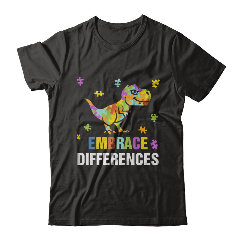 Autism Awareness Puzzle Piece Dinosaur Embrace Differences Shirt ...