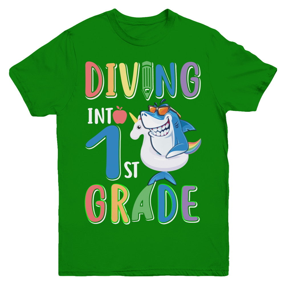 Diving Into 1st Grade Back To School Shark Youth Shirt - Teecentury.com