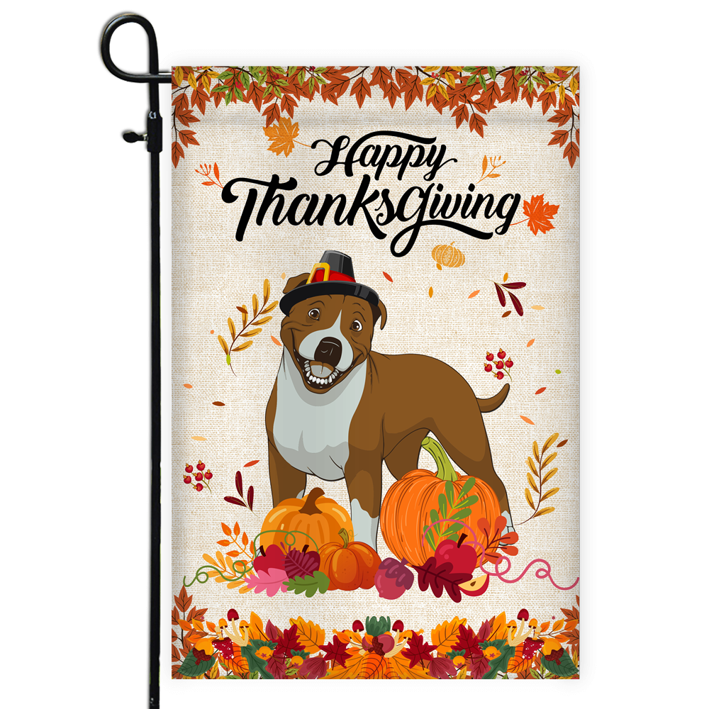 Happy Thanksgiving Funny Pitbull Flag Fall Pumpkin Farmhouse Autumn ...