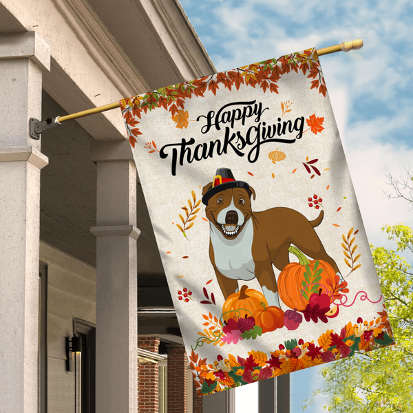 Happy Thanksgiving Funny Pitbull Flag Fall Pumpkin Farmhouse Autumn ...