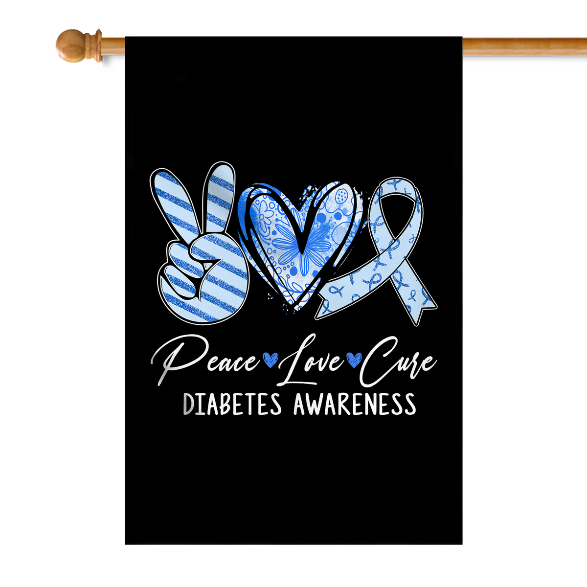 Peace Love Cure Blue Ribbon Diabetes Awareness Flag Garden Flag House ...