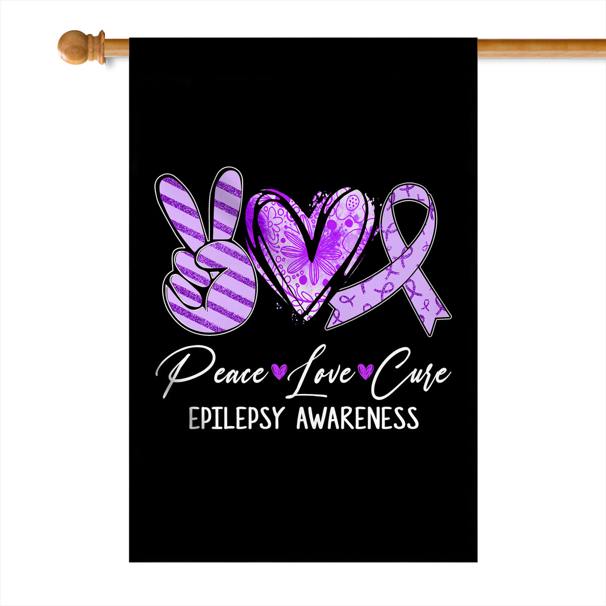 Peace Love Cure Purple Ribbon Epilepsy Awareness Flag Garden Flag House ...