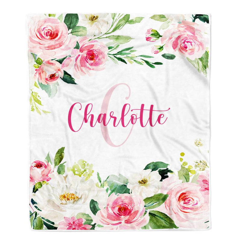 Personalized Baby Blanket for Girls with Name Pink Flower Custom Baby ...