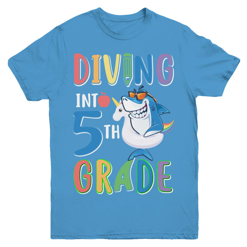 Diving Into 5th Grade Back To School Shark Youth Shirt - Teecentury.com
