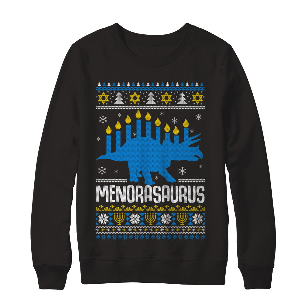 Funny Ugly Hanukkah Dinosaur Menorasaurus Sweater Shirt & Sweatshirt ...