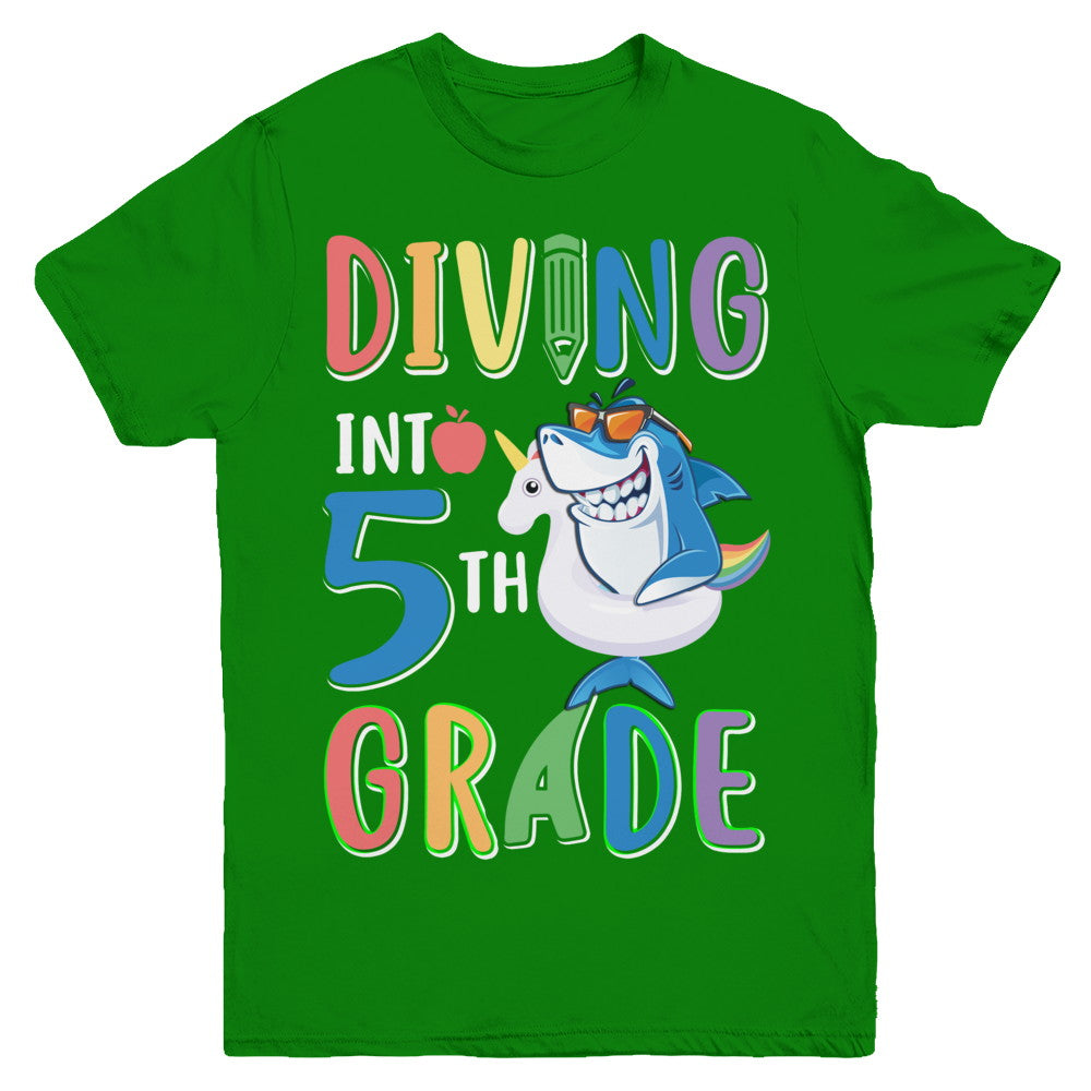 Diving Into 5th Grade Back To School Shark Youth Shirt - Teecentury.com
